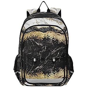 Glaphy Gold Black White Marble Backpack School Bag Lightweight Laptop Backpack Student Travel Daypack with Reflective Stripes