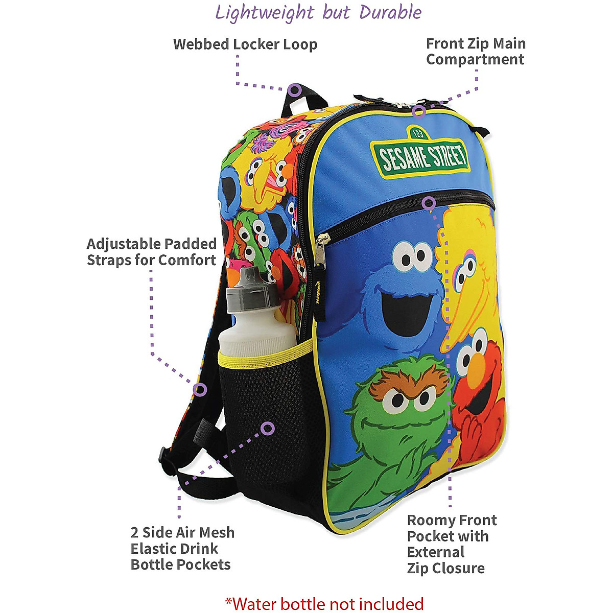 Sesame Street Boys Girls 5 piece Backpack Lunch Bag and Snack Bag School Set (One Size, Blue/Multi)
