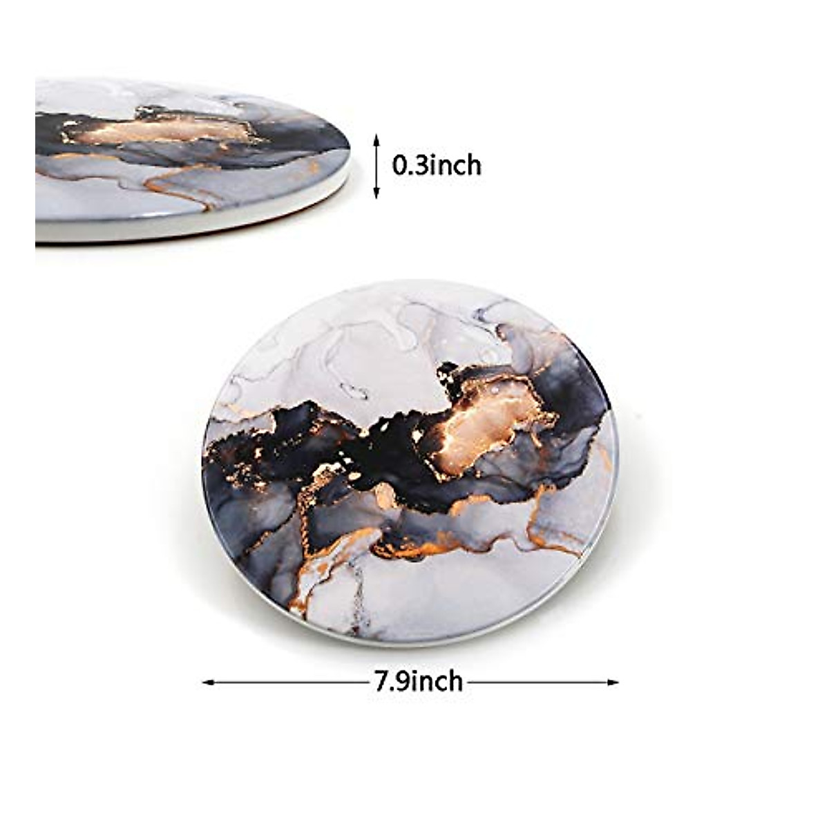 Onntec Ceramic Trivet for Hot Pots and Pans, Kitchen Decor Accessories for Table,Heat Resistant Mat with Marble Style,Round 7.7 Inch Set of 2