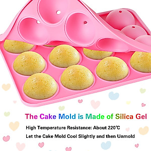 JULMELON Cake Pop Mold,12pcs Capacity Silicone Cake Pop Mold Set, Cake Pop Maker with 100pcs Cake Pop Sticks 100pcs Candy Treat Bags100pcs Gold Ties for Lollipop Candy Chocolate Making and Packing