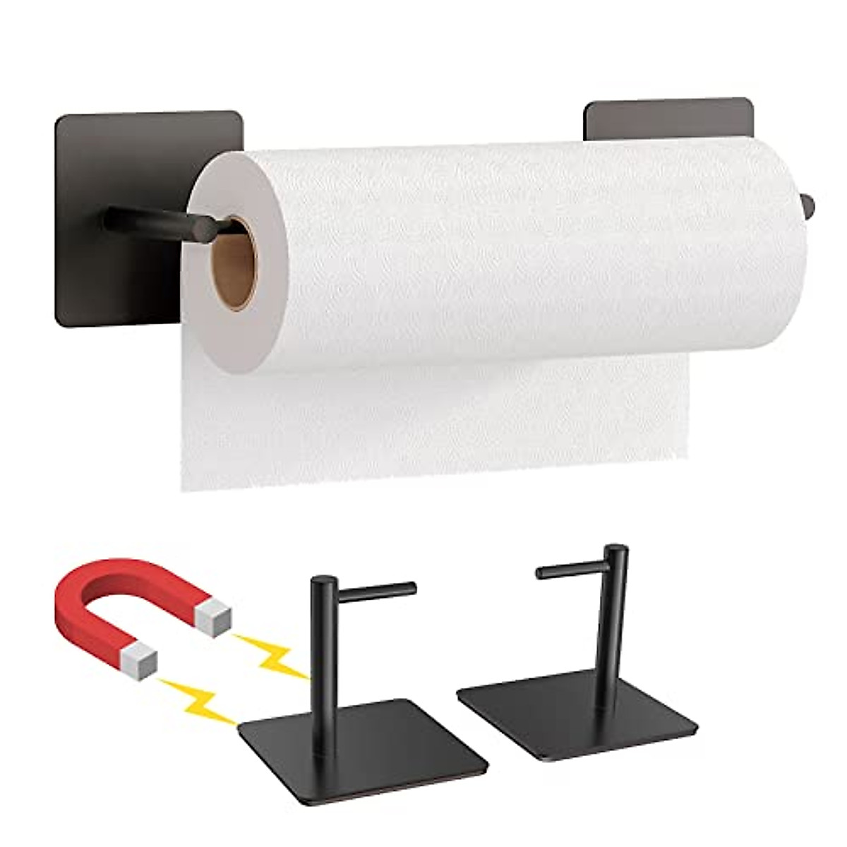 Adjustable Length Magnetic Paper Towel Holder,Magnetic Paper Towel Holder for Refrigerator, Design for Most of The US Paper Towels (Blcak)