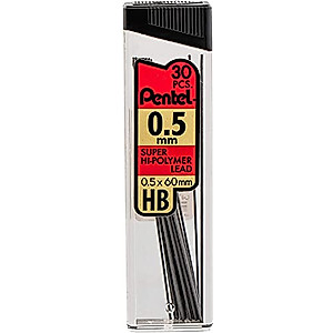 Pentel Eraser and Lead Refill Pack for Mechanical Pencils - Super Hi-polymer Lead Refills Value Pack, 0.5mm 6 Pack of 30 Pieces – Pack of White Eraser Refills 3 Packs of 4 Erasers