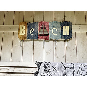 GIFTAYA Wood Coat Rack Hook Beach Theme 18 inches | Wall Mounted Towel Hooks | Wood Coastal Key Holder | Beach Themed Decor for Bathroom, Living Room, Bedroom