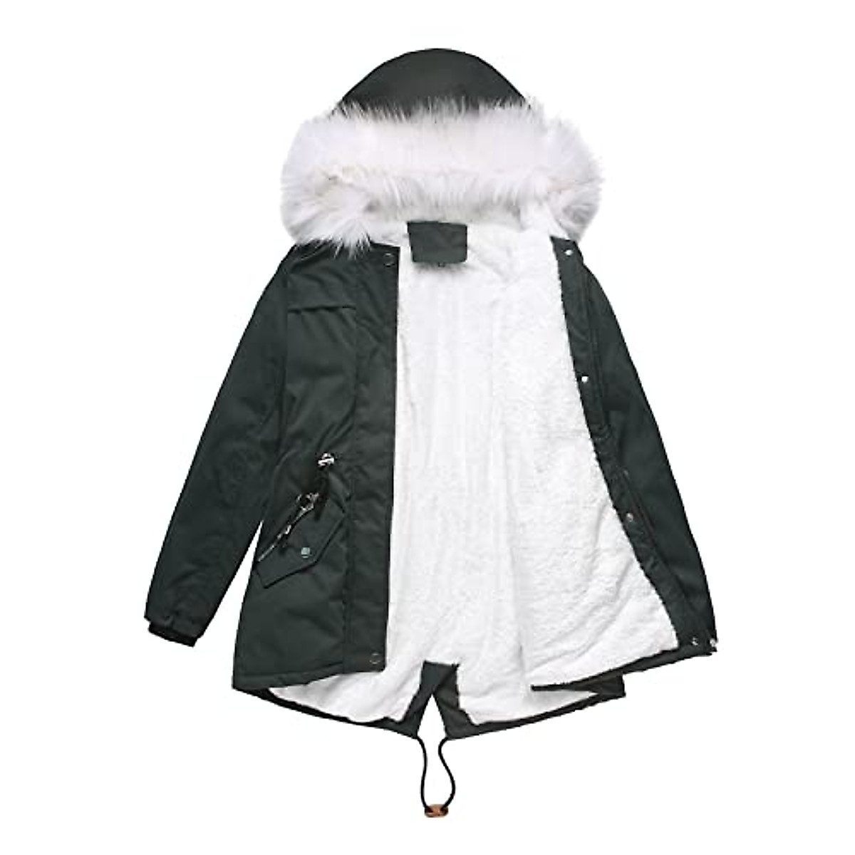 FMCHICO Womens Snow Coat Women's Fluffy Warm Coat Outwear Windbreaker Winter Warm Coat Jacket Faux Fur Lined Trench Hooded Thick Overcoat