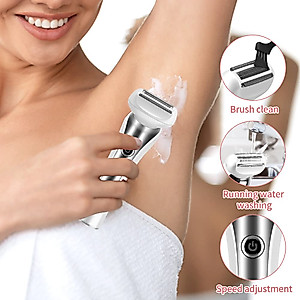 Electric Shaver for Women, LED Display 3 in 1 Blade Electric Razor Painless for Legs Bikini Trimmer Underarm Public Hairs, Rechargeable Womens Hair Remover Wet Dry Use Cordless with Detachable Head