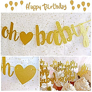 Oh Baby Party decoration Gold Glitter Oh Baby Banner Cupcake Toppers for baby 1st 2nd Birthday Baby Shower Party Supplies