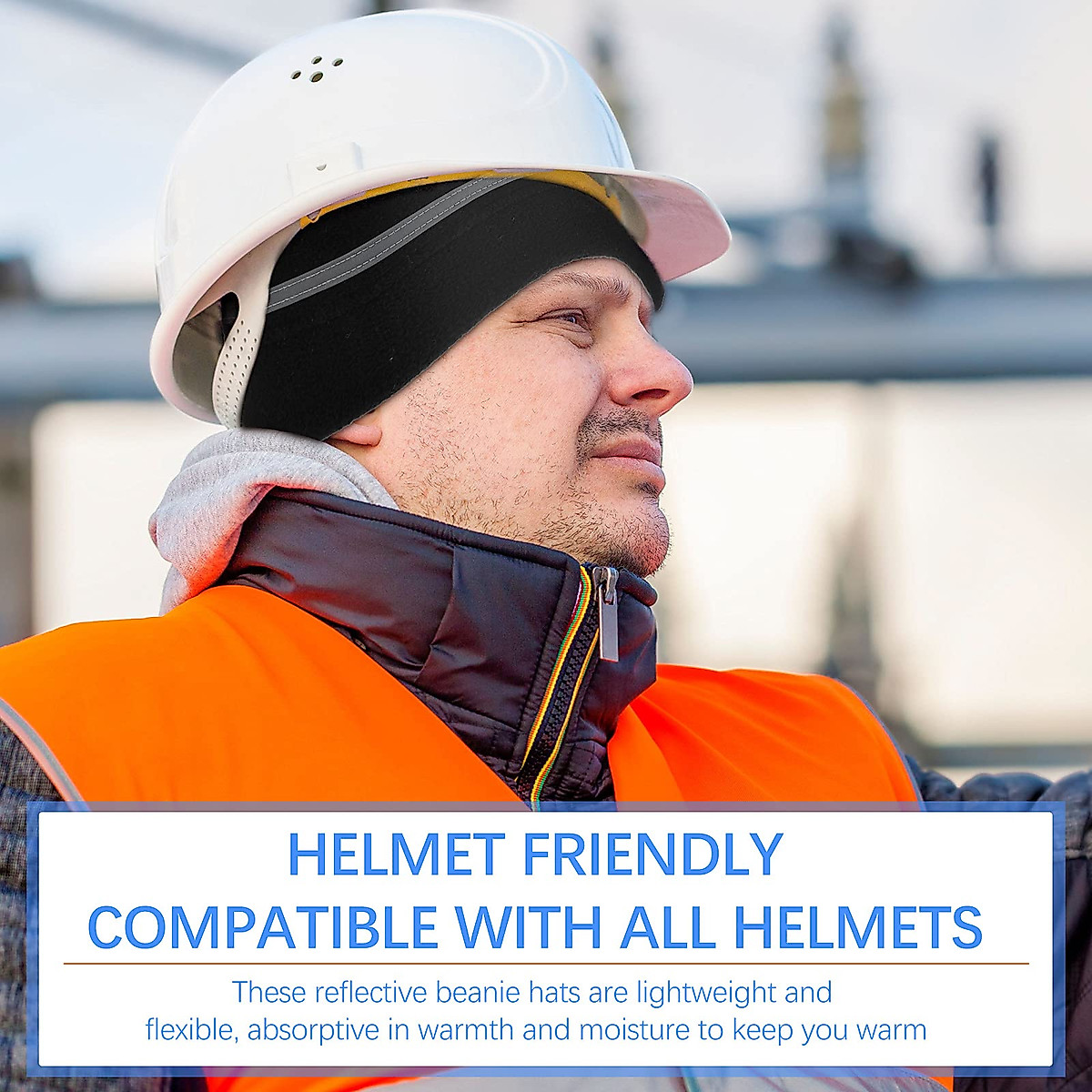 3 Pieces Reflective Fleece Hat Neon Safety Beanies Adult High Visibility Skull Watch Hat with Reflective Stripe (Fluorescent Green, Fluorescent Orange, Black)