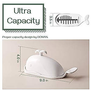 DOWAN Porcelain Butter Dish With Cutting Measuring Line, Large Whale Butter Dish with Cover of Non-slip Design, Ceramic Butter Dishes with Handle for East/West Coast Butter, White