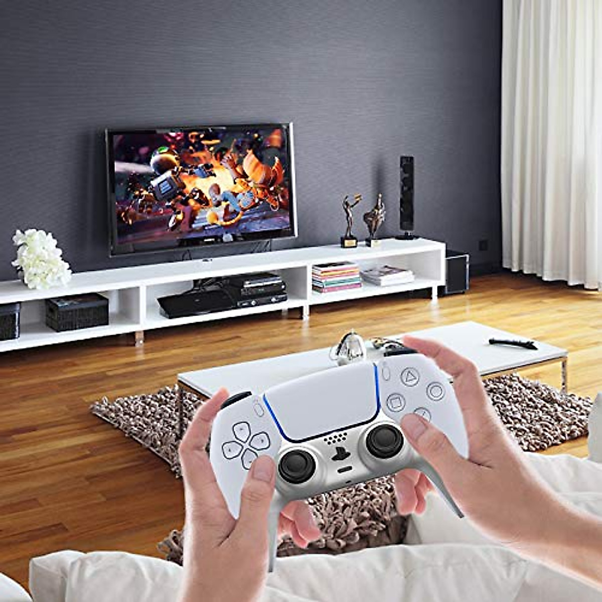 NexiGo PS5 Controller Skin, Custom DIY Faceplate Replacement Shell Decoration Accessories, Grip Decorative Strip for Sony Playstation 5 DualSense Controller, 2 Pack (Sliver & Sliver)