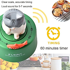 FCOVUVDBD Cartoon Mechanical Kitchen Timer, 60-Minute Wind Up Dial 360° Rotating, Cute Timer for Cooking/Reading/Do Sport (Cat)