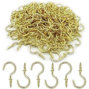 Ceiling Screw Hooks, 200 Pieces 7/8 Inch Cup Hooks Screw-in Hooks for Hanging Plants Mug Arts Decorations, Gold