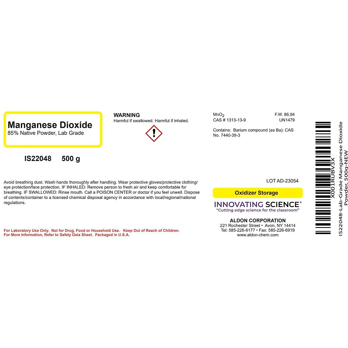 ALDON Innovating Science Lab-Grade Manganese Dioxide Powder, 500g - The Curated Chemical Collection