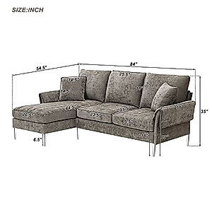 ERYE 84" L-Shaped Upholstered Corner Sofa Convertible Sectional Sofa & Couch,Modern Chenille Upholstery Couch with Reversible Chaise and 2 Pillows for Home Apartment Office Living Room