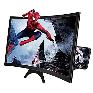 CameCosy 14" Phone Screen Magnifier, 3D HD Movie Screen Magnifying with Curved Surface Design Movies Videos Amplifier Foldable Mobile Phone Stand Screen Amplifier for All Smartphones,Black