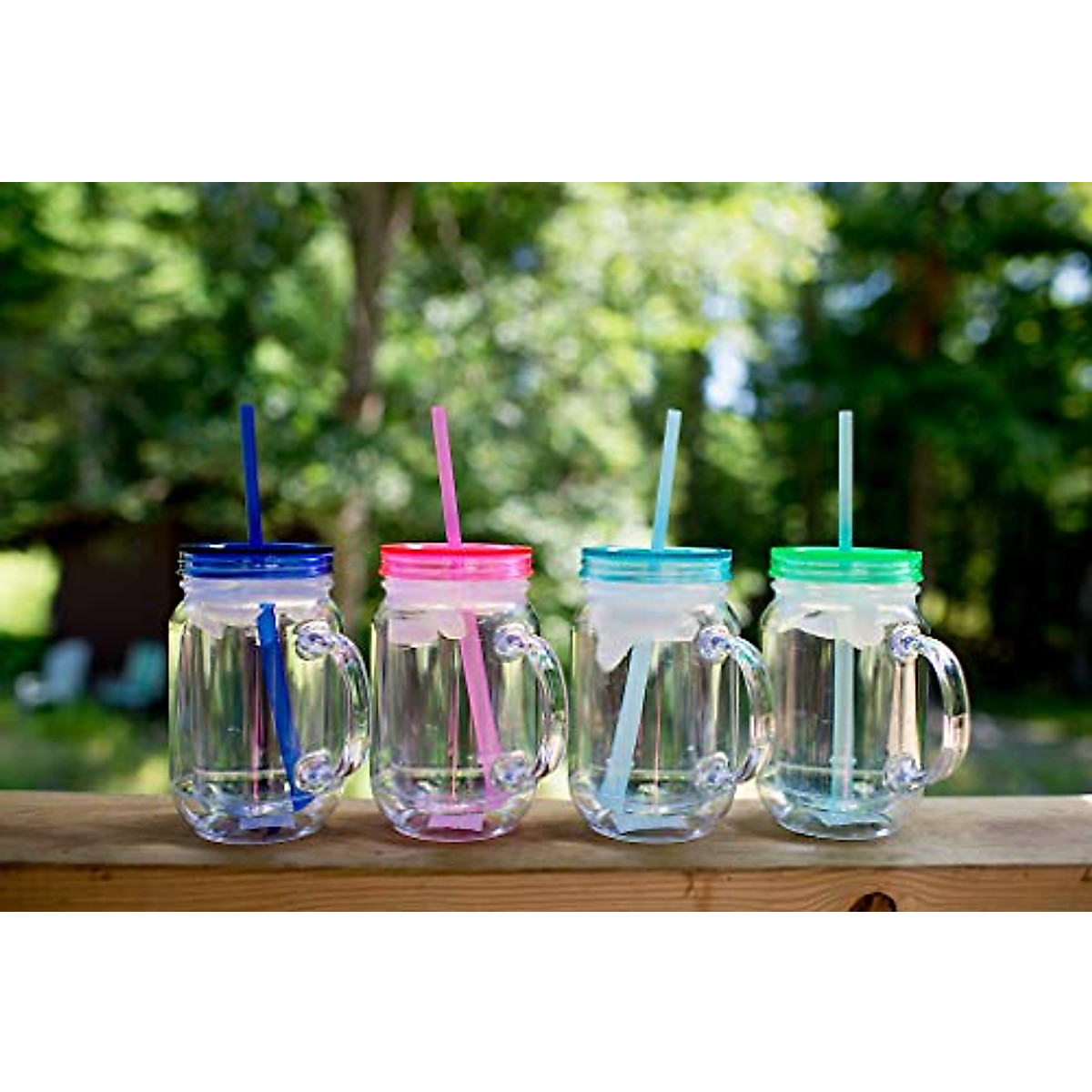 Zephyr Canyon Plastic Mason Jars with Handles, Lids and Straws | 20 oz Double Insulated Tumbler with Straw | 4 Pack Set of 4 | Wide Mouth Mason Jar Mugs | Cups for Kids and Adults…