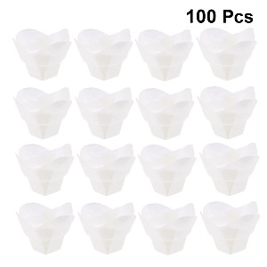 Cabilock 100pcs Mini Paper Baking Cups Lotus Shape Grease Proof Cupcake Liners For Cake Balls Muffins Cupcakes Candies (White)