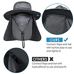 IYEBRAO Mens Outdoor Sun Hat with Face Neck Flap UV Protection for Fishing Hiking Garden (2 Pack-Dark Gray＆Light Gray)
