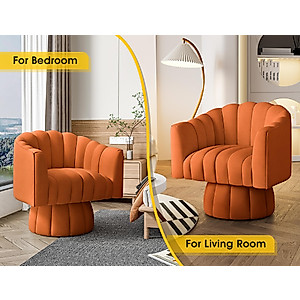 Accent Chair Mid Century 360 Degree Swivel Chair,Modern Lounge Sofa Round Barrel Chair with Wide Upholstered,Fluffy Velvet Fabric Chairs for Home Sofa Living Room/Bedroom/Waiting Room (Orange)