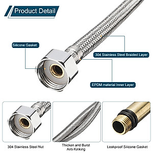 uxcell 2Pcs 31" Faucet Supply Lines Connector Stainless Steel Braided Long Faucet Connector G1/2 Female Compression Thread x M10 Male Connector for Kitchen Sink Bathroom (Silver)
