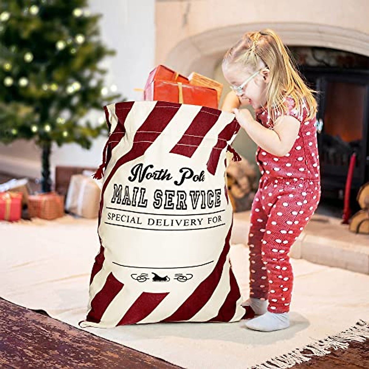 LessMo Christmas Santa Sack, Large Christmas Canvas Gift Bag with Drawstring, [Place to Write Wishes] Reusable Personalized Best Gift, for Xmas Package Storage, Christmas Party Supplies Favors