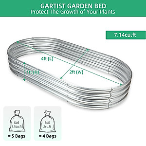 Gartist Galvanized Raised Garden Bed, 4x2x1 FT Thickening Raised Beds for Gardening, Oval Larger Space Planter Box for Outdoor for Herbs, Vegetables, Fruits