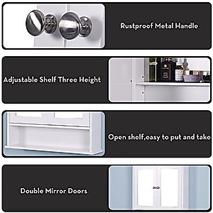 Bathroom Cabinet with 2 Mirror Doors Wall Mounted Medicine Cabinets Bathroom Shelves Over Toilet Adjustable Shelf for Laundry Room Kitchen Living Room with Open Shelf White Dresser with Mirror