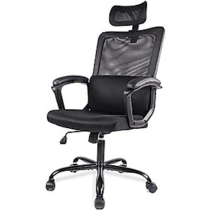 SMUG Ergonomic Mesh High Back Computer Adjustable Headrest,Lumbar Support, Tilt Function,Swivel Rolling, Soft PU Armrest Task Home Office Desk Chairs, Black