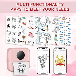 Mini Pocket Bluetooth Printer-Portable Thermal Printer with 5 Roll Papers for Journal/DIY Scrapbook/Travel/Notes/Lists/Label/Memo, Receipt Printer for Children Women Gifts Kids Christmas iOS&Android