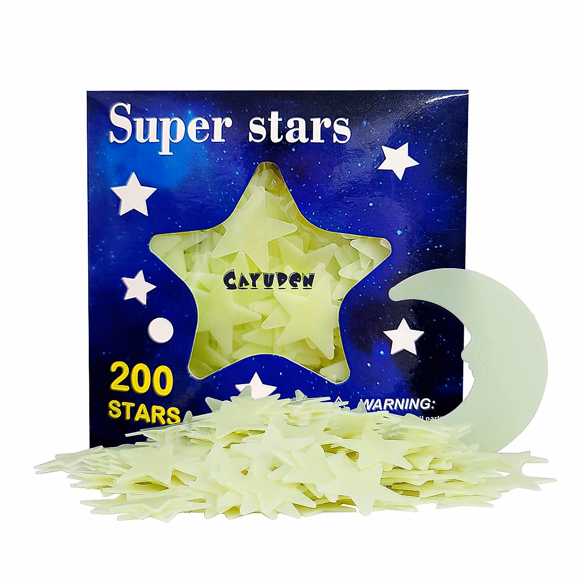 Glow in The Dark Stars Stickers, CAYUDEN 201pcs 3D Plastic Large Stars Stickers Glow in The Dark Stars for Ceiling Wall Decor Luminous Ceiling Stars and Moon Glow Stickers Decor for Bedroom Baby Room