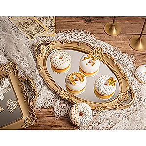 Sooyee Decorative Tray,Bathroom Tray Vanity Tray Decor, Gold Tray Mirror Tray for Dessert Table,Coffee Table,Vanity,Home Decor,Serving Tray with Handle
