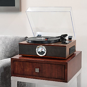 Victrola 5-in-1 Wood Bluetooth Record Player with 3-Speed Turntable, CD and Radio Mahogany