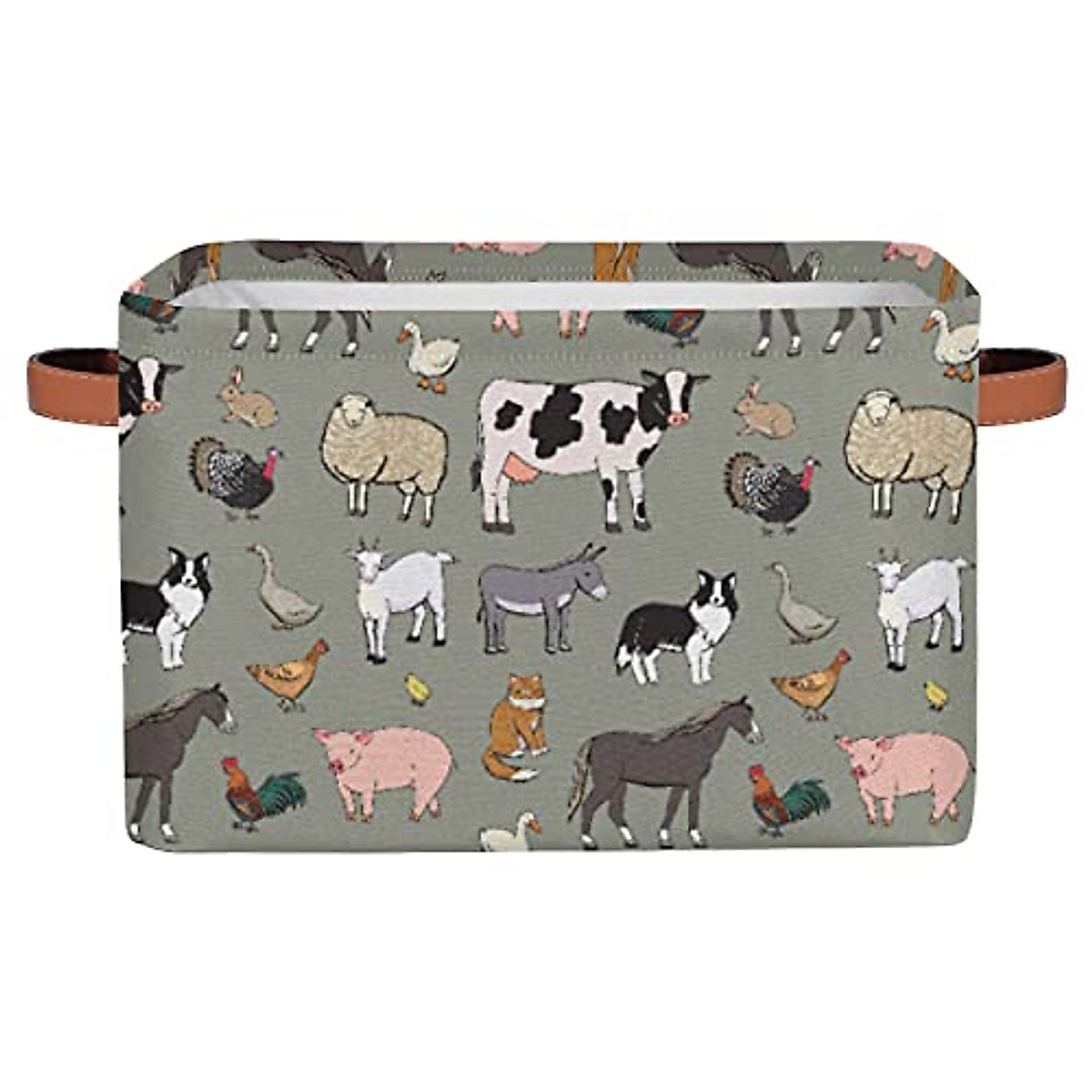 Farm Animal Storage Basket Bins, Cow Sheep Rooster Large Foldable Storage Baskets Fabric Organizer Storage Cubes Box with Handles Collapsible Basket for Shelf Closet Nursery Home Office 1 Pack