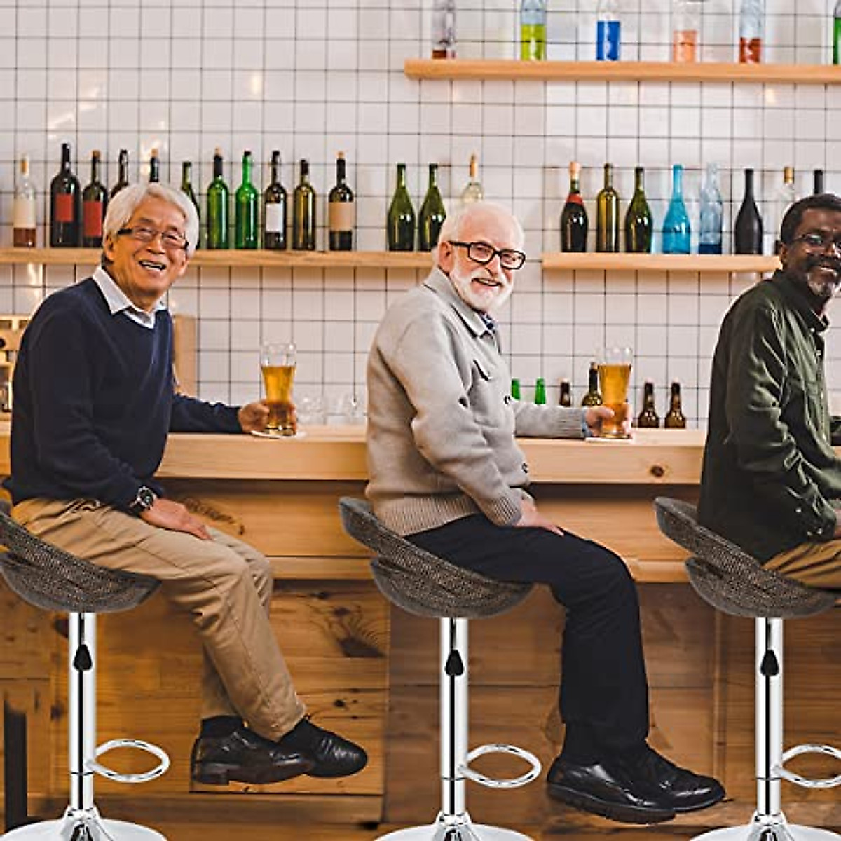 ZenStyle Set of 2 Rattan Style Open Back Swivel Barstool Height Adjustable Brown Wicker 360° Swivel Patio Bar Stool for Indoor and Outdoor