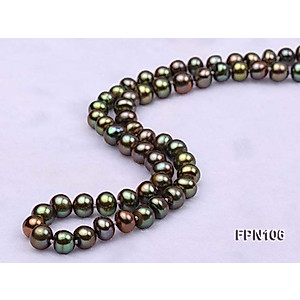 JYX Pearl Necklace 7-8mm AA Dyed-green Flat Freshwater Pearl Necklace 18"