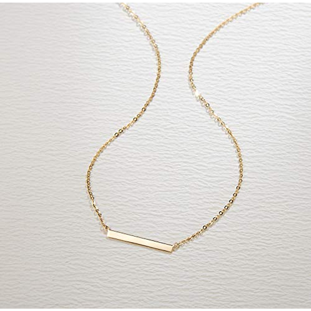 FANCIME 14K Real Solid Gold Bar Necklace 1.39g Simple Gold Pendant Horizonal Bar Necklace Daily Wear Fine Jewelry for Women 16”+2” Extender