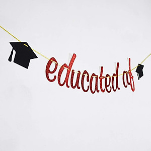 Educated AF Banner, Graduation 2022 Party Decorations, Congrats Grad Bunting Sign, Red Glitter