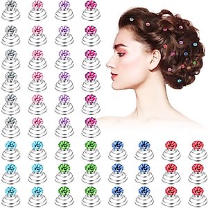 Xinnun 48 Pieces Rhinestone Hair Clips, Spiral Twist Hairpins with Rhinestone Crystal Metal Base, Hair Accessories for Wedding Bridal Prom Party, 1.4 cm/ 0.6 inches Diameter, 48 Pieces