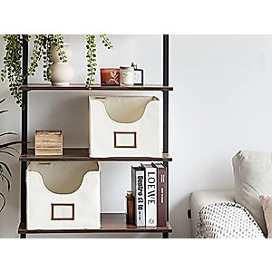 StorageWorks Closet Storage Bins, Open Front Cube Storage Bins with Cutout Window and 2 Handles, Foldable Fabric Clothes Organizer, Large, Beige, 2-Pack