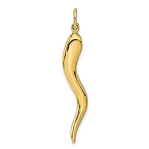 IceCarats 14K Yellow Gold Large Cornicello Italian Horn Necklace Lucky Protection Amulet Pendant Chilli Pepper Charm 41mm x 5mm Only