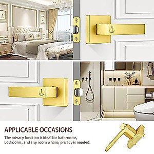 SHINY HANDLES Satin Brass Door Knobs Door Handles Interior with Lock, Privacy Gold Door Knob Door Levers for Bed/Bath (Keyless,1Pack)