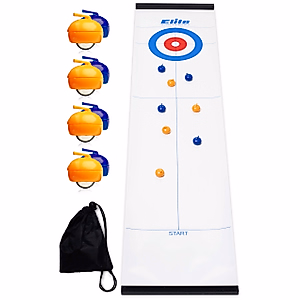 Elite Sportz Equipment Curling Game - Tabletop Games for Adults, Kids & Families - 4 Ft x 1 Ft Mat for Indoor Fun w/Bonus Travel Bag - Ages 6 & Up