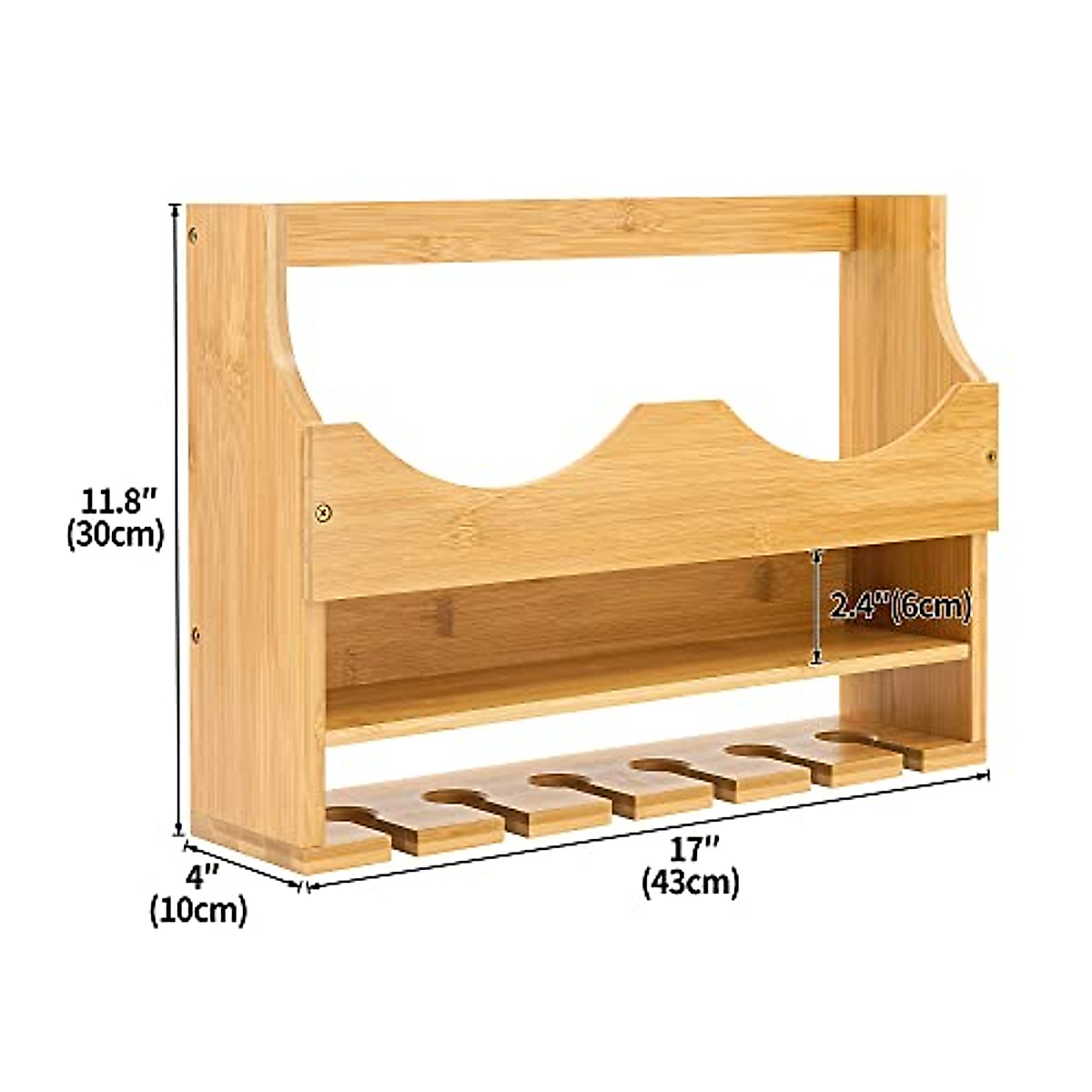 Utoplike Wall Mounted Wine Rack with Glass Holder, Wall Wine Glass Bottle Racks, Bamboo Hanging Bottle Holder Storage for Kitchen, Dining Room, Bar