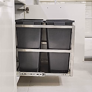 Anbuy 30 Liter / 8 Gallon Dual Under Counter Kitchen Cabinet Pull-Out Trash Can, Double Compartment Under Sink Sliding Pull Out Waste Container Bin Trash Cans, Under Cabinet Slide Out Dual Cans