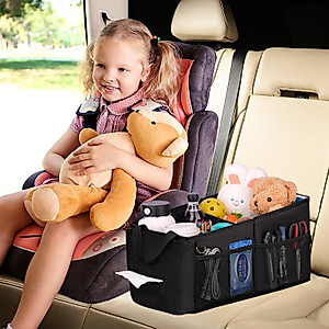 HEYSKAY Back Seat Car Organizer With Tissue Box Passenger Front Seat Organizer Car Caddy Organizer with Coffee Cup Drink Holder Toy Books Storage for Car (Black)