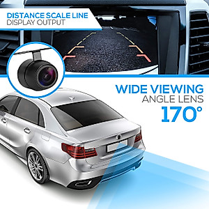 Universal Mount Front Rear Camera - Marine Grade Waterproof Built-in Distance Scale Lines Backup Parking/Reverse Assist Cam w/ Night Vision LED Lights 420 TVL Resolution & RCA Output - Pyle PLCM38FRV,Black