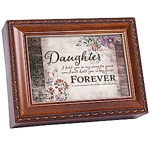 Cottage Garden Daughter I Held You Woodgrain Rope Trim Jewelry Music Box Plays Tune Friend in Jesus