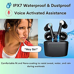 Wireless Earbuds,IPX7 Sweat Resistance Earphones-42 Hours Playtime Bluetooth Headphones with Charging Case Noise Cancelling Black Earbud for Gym,Sport| for Android & iPhone