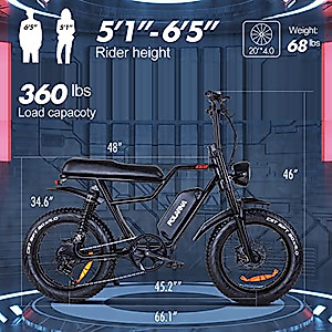 POLARNA Electric Bike for Adults 20" ebike Full Suspension 1000W Motor Samsung 48V 22.5Ah Removable Battery Fat Tire Electric Bike Mountain Beach Snow Bike 32MPH