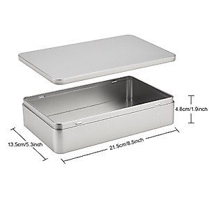 Hotop 1 Pack 8.5 by 5.3 by 1.9 Inch Silver Rectangular Empty Tin Box Containers, Gift, Jewelery and Storage Tin Kit, Home Organizer