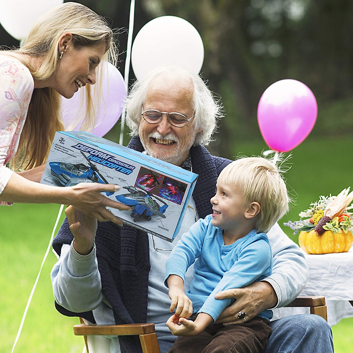 Elimiic Helicopter Toys for 3 4 5 6 Year Old Boys Automatic Transform Dinosaur Toys with LED Light and Music 4-6 Year Old Boy Birthday Gifts(Blue)